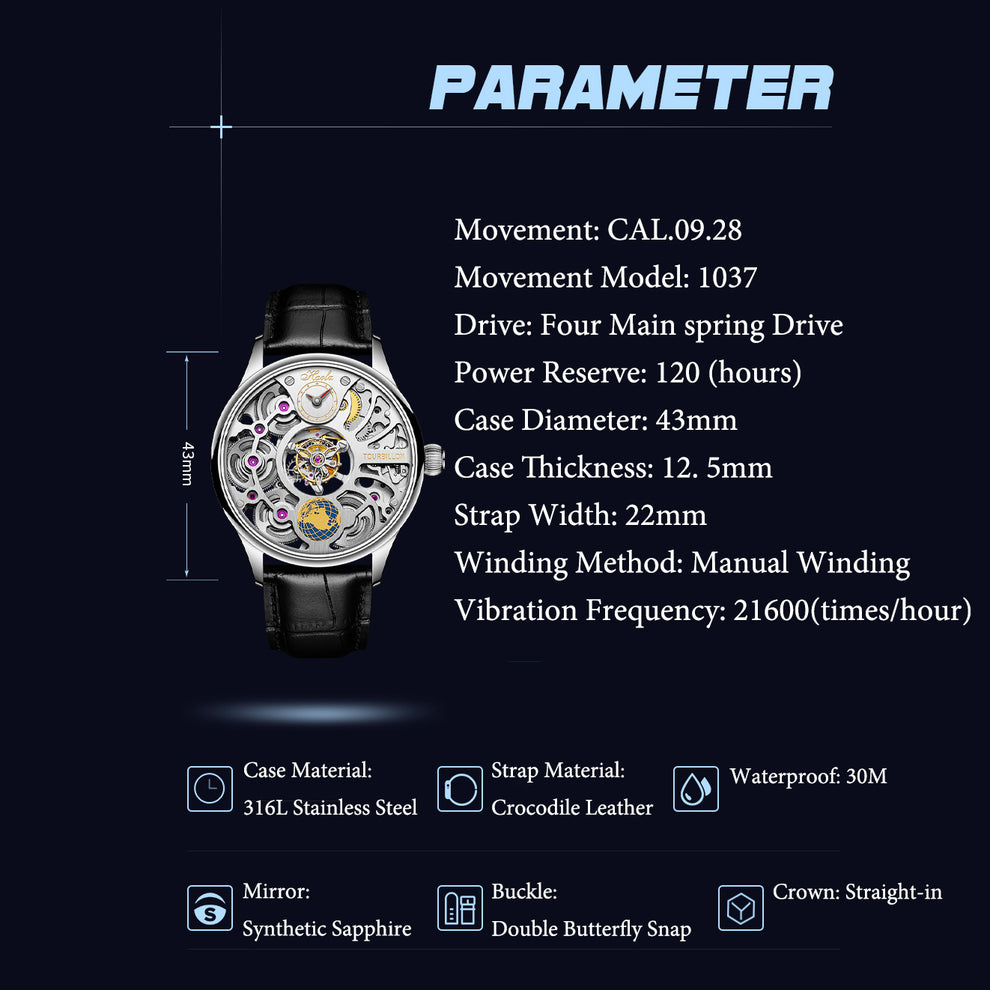 Haofa 1037 Center Tourbillon Watch Four Spring Drive Manual Tourbillon ...