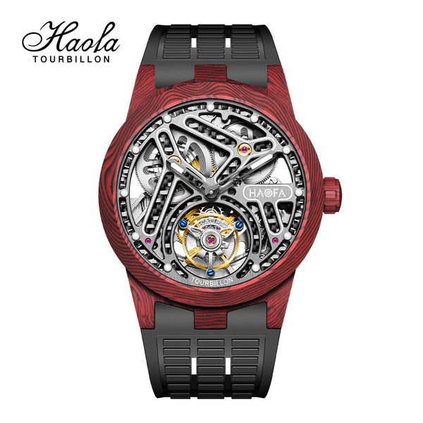 HAOFA 2330 Double Spring Carbon Fibre Round Automatic Tourbillon Watch ...