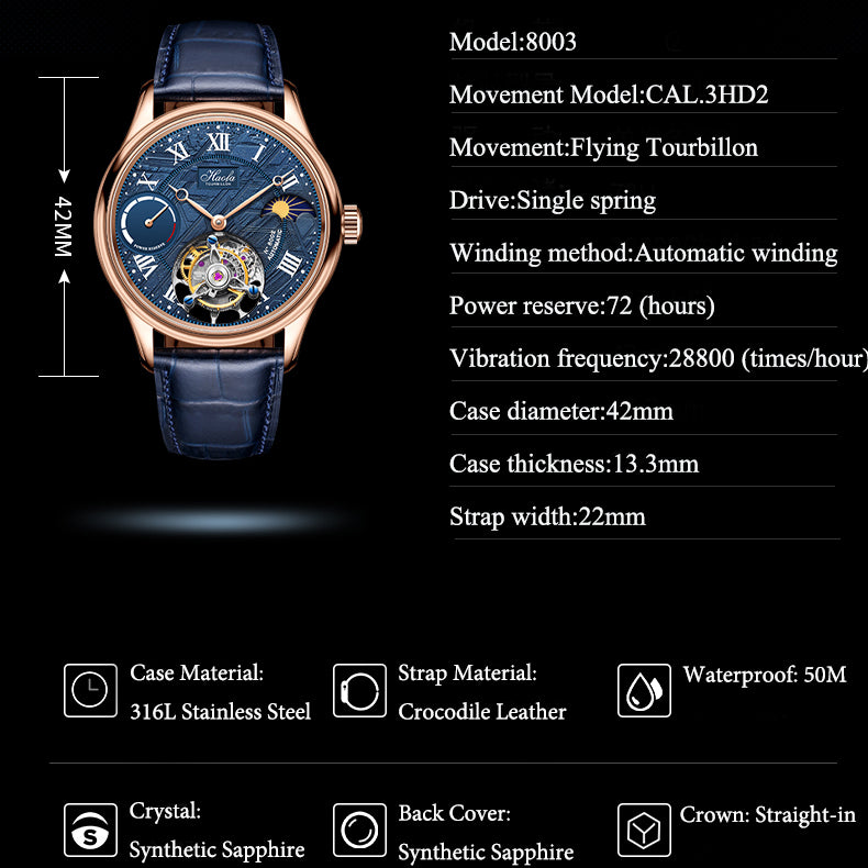 Haofa 8002 72H Sun And Moon Flying Tourbillon Automatic Watch – HAOFA ...